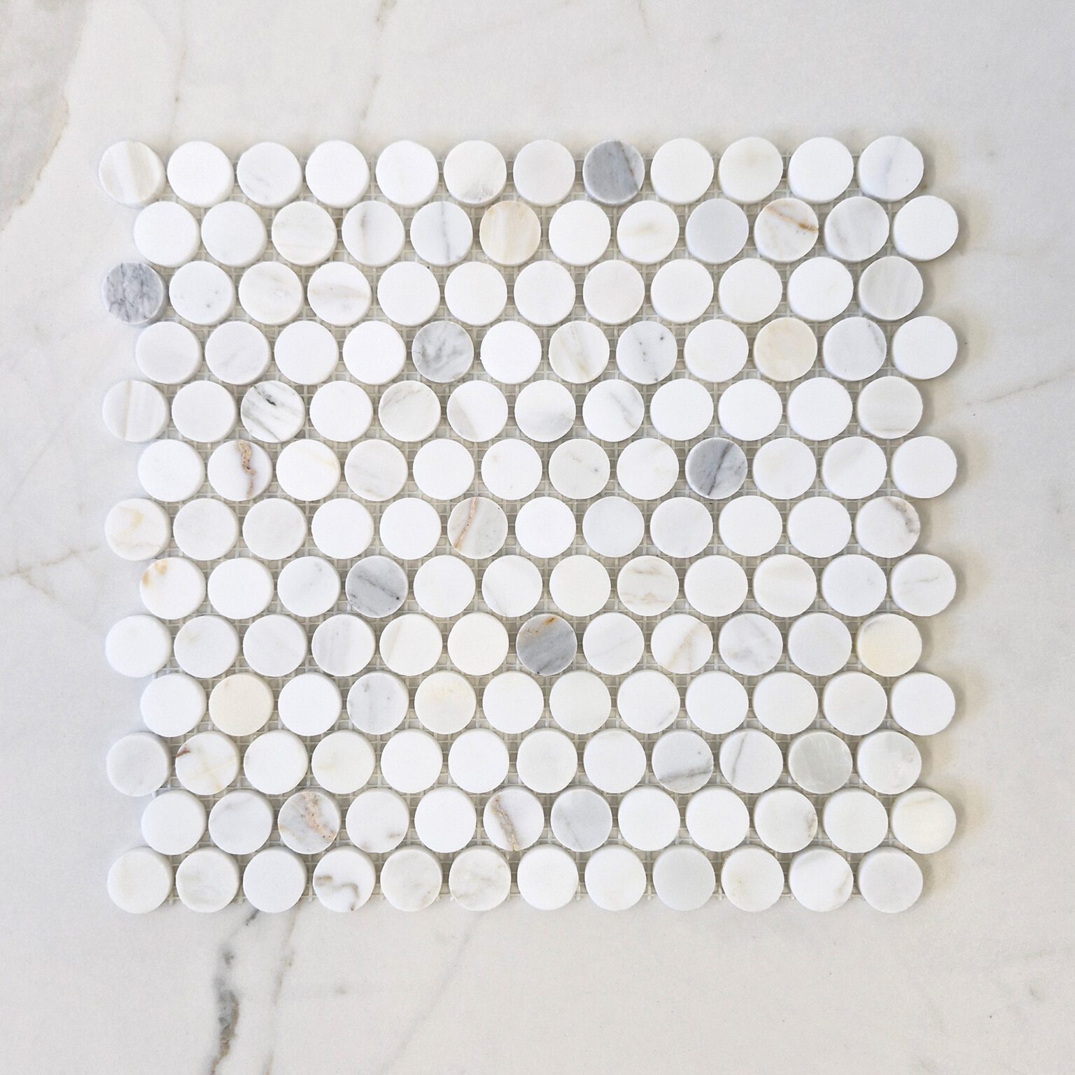 Artemis Calacatta Gold Penny Round Mosaic - Tile Warehouse