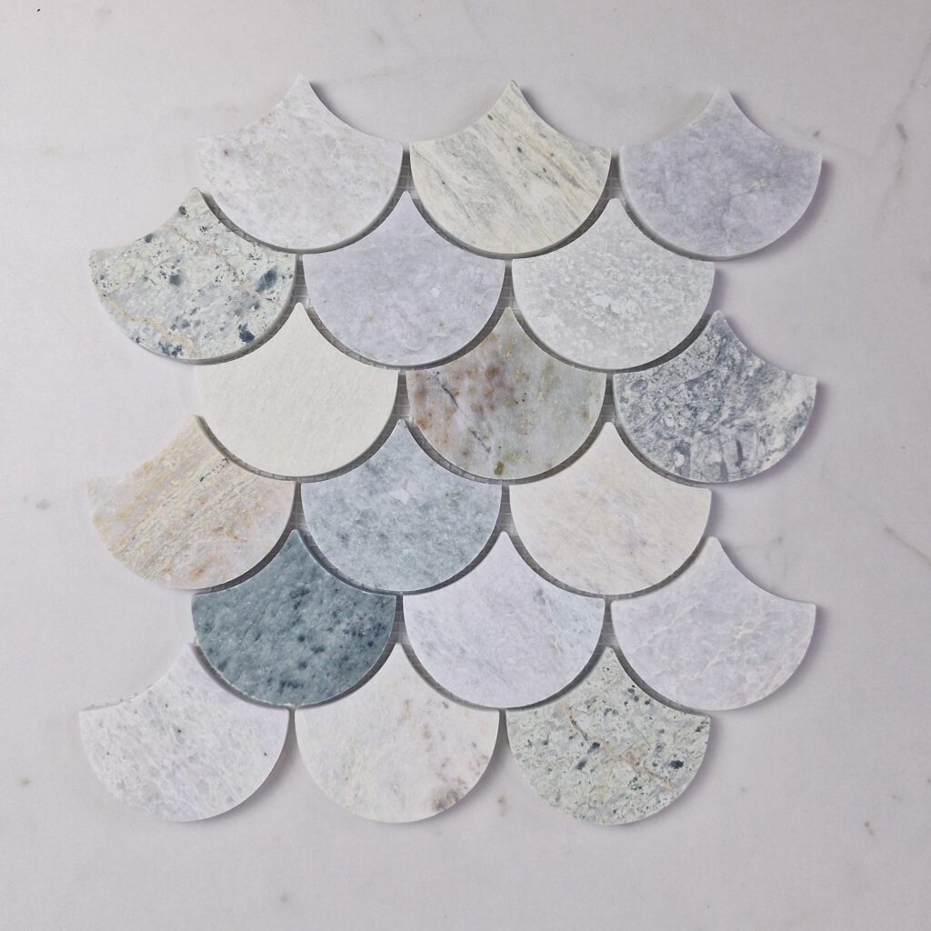 Aura Ming Green Marble Fan Fishscale Mosaic - Tile Warehouse